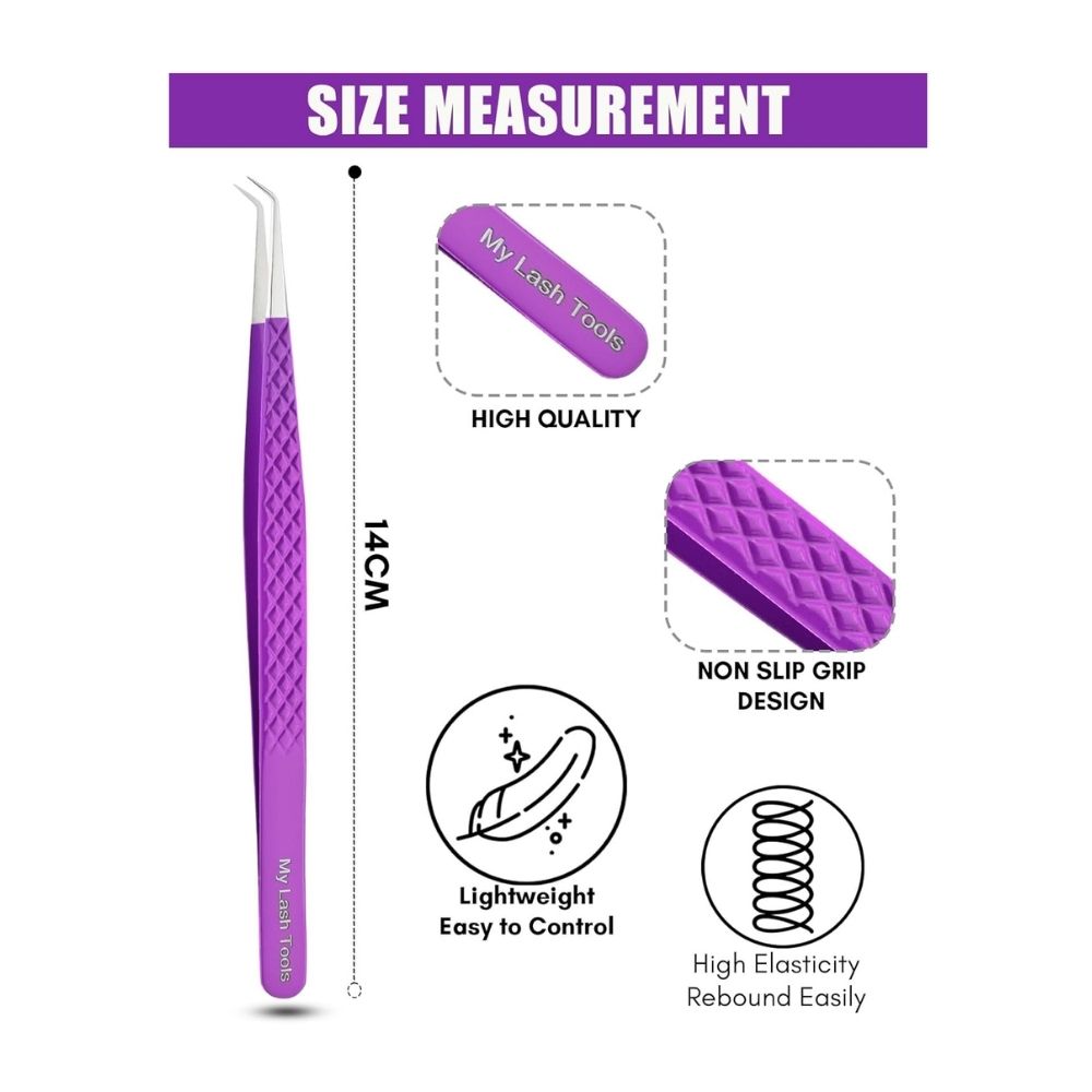 Purple Isolation Tweezers Eyelash Extension Curved Degree – Cross Edge ...
