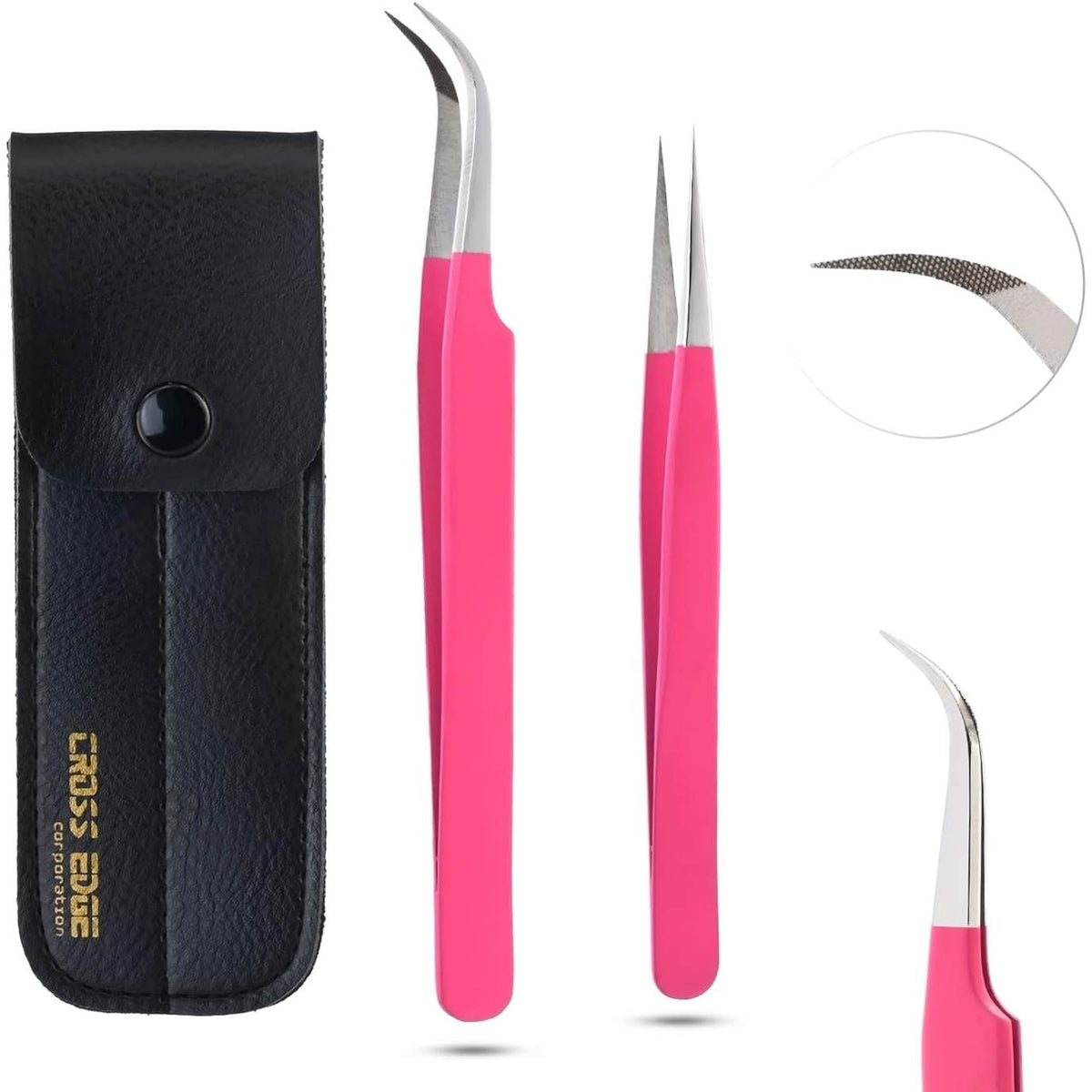 Pink Fiber tip Straight and Curve Lash Tweezers for Volume Isolation s ...