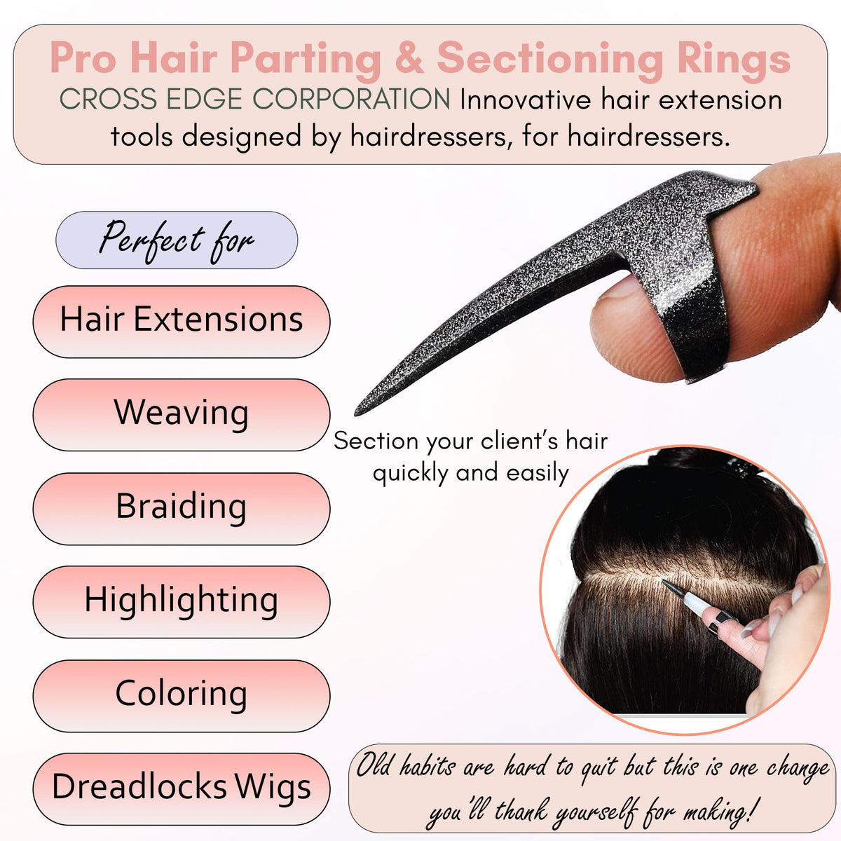 Hair Parting & Sectioning Ring Stainless Steel Finger Braiding Hair Pi ...