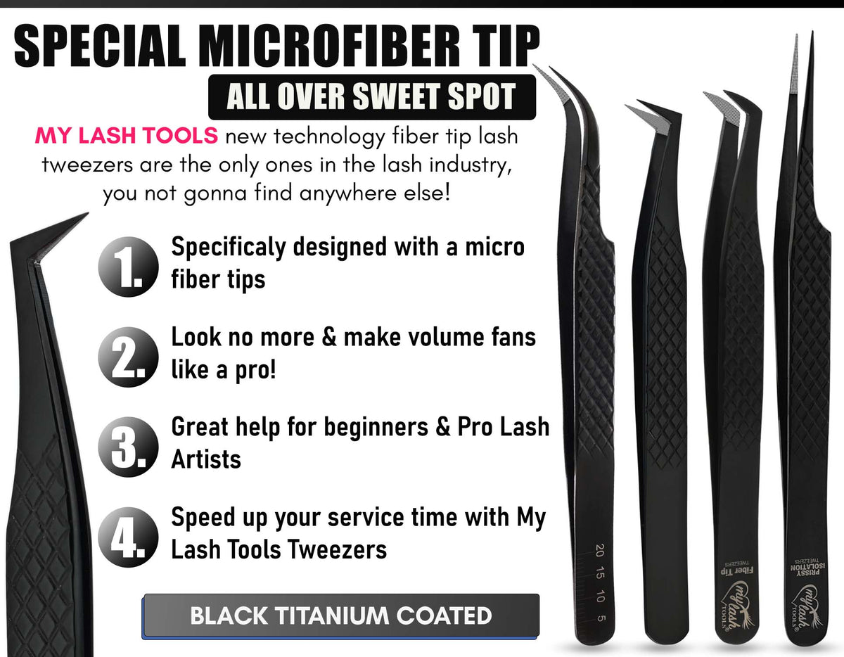 Fiber Tip Lash Tweezers Set Volume Boot Eyelash Extension Tweezers (Bl ...